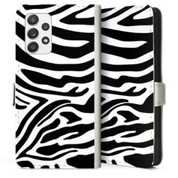 DeinDesign Galaxy A52s 5G Handy Klapph&uuml;lle Handyh&uuml;lle aus Kunst Leder wei&szlig; Flip Case Animal Look Zebra Animal Print Sideflip mit Lasche