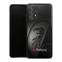DeinDesign Galaxy A52s 5G Handy Slim Case extra d&uuml;nn Silikon Handyh&uuml;lle schwarz H&uuml;lle Official Licensed Product Sc Freiburg Metallic Look Silikon Slim Case