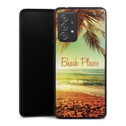 DeinDesign Galaxy A52s 5G Handy Slim Case extra d&uuml;nn Silikon Handyh&uuml;lle schwarz H&uuml;lle Beach Palm Tree Urlaub Silikon Slim Case