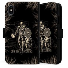 DeinDesign iPhone X Handy Klapph&uuml;lle Handyh&uuml;lle aus Kunst Leder schwarz Flip Case Wikinger Vikings Tv Show Designs Sideflip mit langer Lasche