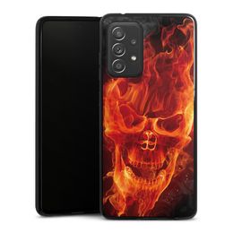 DeinDesign Galaxy A52s 5G Handy Slim Case extra d&uuml;nn Silikon Handyh&uuml;lle schwarz H&uuml;lle Totenkopf Skull Fire Silikon Slim Case