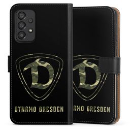 DeinDesign Galaxy A33 5G Handy Klapph&uuml;lle Handyh&uuml;lle aus Kunst Leder schwarz Flip Case Sgd Official Licensed Product Sg Dynamo Dresden Sideflip mit langer Lasche