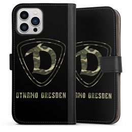 DeinDesign iPhone 13 Pro Max Handy Klapph&uuml;lle Handyh&uuml;lle aus Kunst Leder schwarz Flip Case Sgd Official Licensed Product Sg Dynamo Dresden Sideflip mit langer 