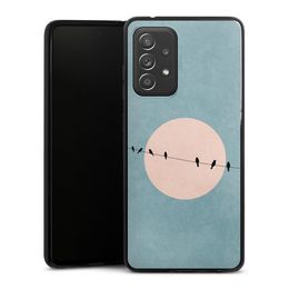 DeinDesign Galaxy A52s 5G Handy Slim Case extra d&uuml;nn Silikon Handyh&uuml;lle schwarz H&uuml;lle Bird Turquoise Moon Silikon Slim Case