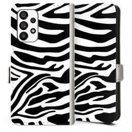 DeinDesign Galaxy A53 5G Handy Klapph&uuml;lle Handyh&uuml;lle aus Kunst Leder wei&szlig; Flip Case Animal Look Zebra Animal Print Sideflip mit Lasche