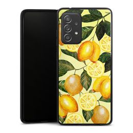 DeinDesign Galaxy A52s 5G Handy Slim Case extra d&uuml;nn Silikon Handyh&uuml;lle schwarz H&uuml;lle Summer Fruits Lemon Silikon Slim Case
