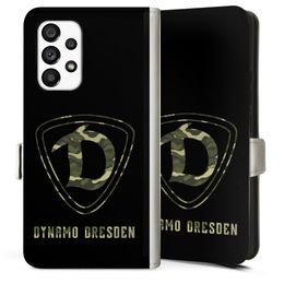 DeinDesign Galaxy A53 5G Handy Klapph&uuml;lle Handyh&uuml;lle aus Kunst Leder wei&szlig; Flip Case Sg Dynamo Dresden Official Licensed Product Sgd Sideflip mit Lasche