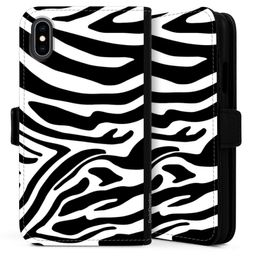 DeinDesign iPhone X Handy Klapph&uuml;lle Handyh&uuml;lle aus Kunst Leder schwarz Flip Case Animal Look Zebra Animal Print Sideflip mit langer Lasche