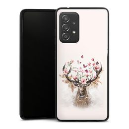 DeinDesign Galaxy A52s 5G Handy Slim Case extra d&uuml;nn Silikon Handyh&uuml;lle schwarz H&uuml;lle Deer Flowers Animals Silikon Slim Case