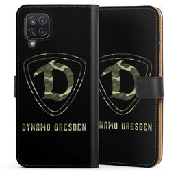 DeinDesign Galaxy A12 Handy Klapph&uuml;lle Handyh&uuml;lle aus Kunst Leder schwarz Flip Case Sgd Official Licensed Product Sg Dynamo Dresden Sideflip mit langer Lasche