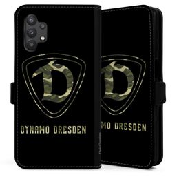 DeinDesign Galaxy A32 5G Handy Klapph&uuml;lle Handyh&uuml;lle aus Kunst Leder schwarz Flip Case Sgd Official Licensed Product Sg Dynamo Dresden Sideflip mit langer Lasche