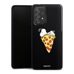 DeinDesign Galaxy A52s 5G Handy Slim Case extra d&uuml;nn Silikon Handyh&uuml;lle schwarz H&uuml;lle Peanuts Pizza Snoopy Silikon Slim Case