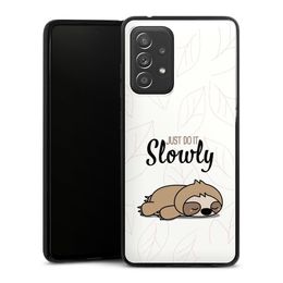 DeinDesign Galaxy A52s 5G Handy Slim Case extra d&uuml;nn Silikon Handyh&uuml;lle schwarz H&uuml;lle Animals Sloth Lazy Sunday Silikon Slim Case