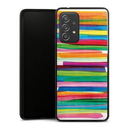 DeinDesign Galaxy A52s 5G Handy Slim Case extra d&uuml;nn Silikon Handyh&uuml;lle schwarz H&uuml;lle Water Colour Stripes Colourful Silikon Slim Case