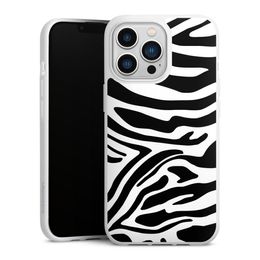 DeinDesign iPhone 13 Pro Handy Silikon H&uuml;lle Case wei&szlig; Handyh&uuml;lle Animal Look Zebra Animal Print Silikon Case