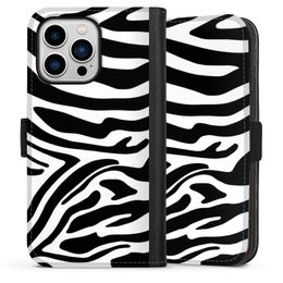 DeinDesign iPhone 13 Pro Handy Klapph&uuml;lle Handyh&uuml;lle aus Kunst Leder schwarz Flip Case Animal Look Zebra Animal Print Sideflip mit Lasche
