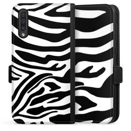 DeinDesign Galaxy A50 Handy Klapph&uuml;lle Handyh&uuml;lle aus Kunst Leder schwarz Flip Case Animal Look Zebra Animal Print Sideflip mit Lasche