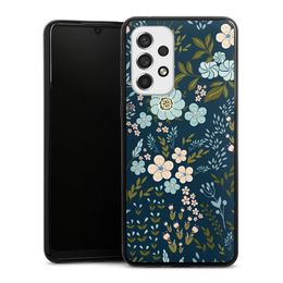 DeinDesign Galaxy A33 5G Handy Slim Case extra d&uuml;nn Silikon Handyh&uuml;lle schwarz H&uuml;lle Blue Muster Flowers Silikon Slim Case