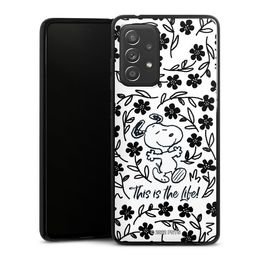 DeinDesign Galaxy A52s 5G Handy Slim Case extra d&uuml;nn Silikon Handyh&uuml;lle schwarz H&uuml;lle Peanuts Flowers Snoopy Silikon Slim Case