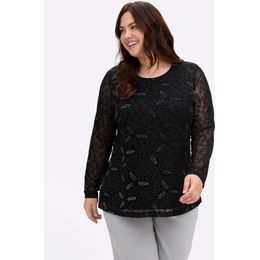 Langarmshirt sheego by Joe Browns "Shirt", Damen, Gr. 44/46, schwarz, 92% Polyester, 8% Elasthan, unifarben, Rundhals, Shirts Langarmshirt
