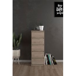 Highboard Home Affaire "Naia, Hochkommode, 5 Schubladen, Aufbewahrung, grifflose Front", braun (jackson hickory), B:40,4cm H:111,3cm T:50cm, Holzwerkstoff, Sideboards, Highboard, Modern, skandinavisches Design, Schmal, in mehrere Farben