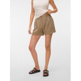 V&eacute;ro Moda Shorts VERO MODA "VMROSIE MW SHORT SHORTS NOOS", Damen, Gr. S (36), N-Gr, beige (silber mink stripes:schwarz pinstripes), Web, Obermaterial: 85% Viskose, 15% Leinen, gestreift, kurz, Hosen Shorts, Viskosemischung, mit Leinen, regular waist, teil-elastisches B&uuml;ndchen