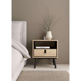 Nachttisch Home Affaire "RY", braun (jackson hickory, schwarz), B:53,3cm H:59,6cm T:40,1cm, Tische, Nachttisch, Breite/H&ouml;he 53/60 cm, 1 offenes Fach, 1 Schublade