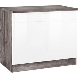 Unterschrank KOCHSTATION "KS-Virginia,neu in verbesserter Ausf&uuml;hrung", wei&szlig; (wei&szlig; hochglanz, eiche vintage), B:100cm H:85cm T:60cm, Holzwerkstoff, MDF, Schr&auml;nke, K&uuml;chenunterschrank Unterschrank, Breite 100 cm, 2 T&uuml;ren, Soft-Close-Funktion