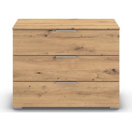 Schubkastenkommode OTTO HOME "Kommode Sideboard Schubladenkommode Schlafzimmerkommode ASTANA", eiche artisan, B:80cm H:61cm T:42cm, Holzwerkstoff, Sideboards, mit 3 ger&auml;umigen Schubladen, Kantengriff in Alufarben MADE IN GERMANY