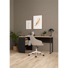 Eckschreibtisch Home Affaire "Plus", schwarz (schwar, eiche), B:145,1cm H:76,8cm T:81cm, Tische, Eckschreibtisch, Schreibtisch mit vielen Stauraumm&ouml;glichkeiten, Gestell aus Metall