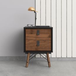 Nachttisch Home Affaire "RY", schwarz (schwarz matt, walnuss, schwarz matt), B:43,3cm H:59,6cm T:40,1cm, Tische, Nachttisch, mit 2 Schubladen, Vollholzbeine, H&ouml;he 60 cm