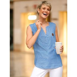 Blusentop Classic Basics, Damen, Gr. 54, mittelblau, wei&szlig;, bedruckt, 100% Viskose, bedruckt, gemustert, V-Ausschnitt, Blusen Blusentop
