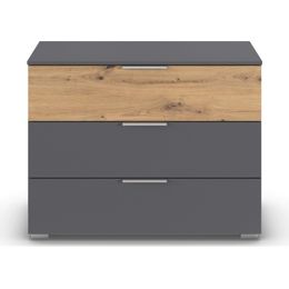 Schubkastenkommode OTTO HOME "Kommode Sideboard Schubladenkommode Schlafzimmerkommode ASTANA", graumetallic, eiche artisan, B:80cm H:61cm T:42cm, Holzwerkstoff, Sideboards, mit 3 ger&auml;umigen Schubladen, Kantengriff in Alufarben MADE IN GERMANY