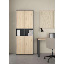 Aktenschrank Home Affaire "Sign Aktenregal, B&uuml;cherregal, Standregal", grau (matt grau, jackson hickory), B:79,6cm H:204,7cm T:34,3cm, Holzwerkstoff, Schr&auml;nke, Merkzweckschrank, 2 F&auml;cher, 4 Einlegeb&ouml;den, Breite/H&ouml;he 80/200 cm
