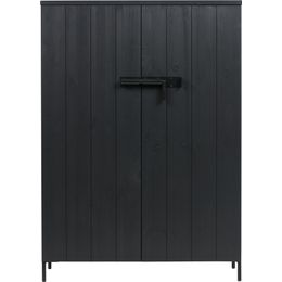 Highboard Woood "Bruut Kiefernholz geb&uuml;rstet mit Metallbeinen, H 141 x B 100 x T 42 cm", schwarz, Kiefer, Holzwerkstoff, Sideboards, Highboard, Sichtbare Maserung, Metallverschl&uuml;sse, Schutzlackiert, pfleigleicht