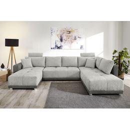 Jockenh&ouml;fer Wohnlandschaft JOCKENH&Ouml;FER GRUPPE "Orlando U-Form, B: 337 cm, Liegefl. 135x305 cm", grau, B:337cm H:69cm T:180cm, Zierkissen: 100% Polyester;Luxus-Microfaser (100% Polyester);Chenille ( 100% Polyester), Sofas, Wohnlandschaft, mit Bettfunktion, Bettkasten, 2 Kopfst&uuml;tzen & 2 Zierkissen, Federkern