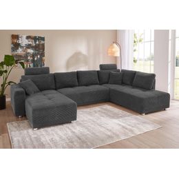 Jockenh&ouml;fer Wohnlandschaft JOCKENH&Ouml;FER GRUPPE "Orlando U-Form, B: 337 cm, Liegefl. 135x305 cm", grau, B:337cm H:69cm T:180cm, Zierkissen: 100% Polyester;Cord (100% Polyester), Sofas, Wohnlandschaft, mit Bettfunktion, Bettkasten, 2 Kopfst&uuml;tzen & 2 Zierkissen, Federkern