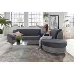 Ecksofa Trendmanufaktur "Rondo 3, zeitlos & bequem, Materialmix, L-Form, Breite 265cm", grau (grau, dunkelgrau), B:265cm H:85cm T:190cm, Kunstleder SOFTLUX / Struktur (77% Polyester; 23% Polyacryl);Luxus-Microfaser ALCAZAR (100% Polyester) / Feinstruktur (100% Polyester), Sofas, Ecksofa, wahlweise mit Federkern f&uuml;r mehr Komfort, wahlweise mit Bettfunktion