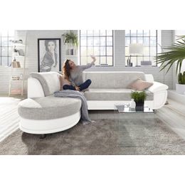 Ecksofa Trendmanufaktur "Rondo 3, zeitlos & bequem, Materialmix, L-Form, Breite 265cm", wei&szlig; (wei&szlig;, cappuccino), B:265cm H:85cm T:190cm, Kunstleder SOFTLUX / Struktur (77% Polyester; 23% Polyacryl);Luxus-Microfaser ALCAZAR (100% Polyester) / Feinstruktur (100% Polyester), Sofas, Ecksofa, wahlweise mit Federkern f&uuml;r mehr Komfort, wahlweise mit Bettfunktion