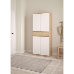 Schuhschrank Home Affaire "Naia Schuhaufbewahrung, Schuhkommode, Schuhregal, Garderobenschrank", wei&szlig; (jackson hickory, wei&szlig;), B:80,4cm H:191,7cm, Holzwerkstoff, Schr&auml;nke, Schuhschrank, mit 4 T&uuml;ren und 8 Einlegeb&ouml;den, 1 Schublade, Breite 80 cm