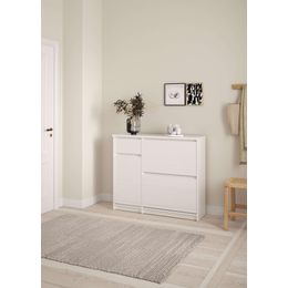Schuhschrank Home Affaire "Naia Schuhaufbewahrung, Schuhkommode, Schuhregal, Modernes Design", wei&szlig; (wei&szlig; hochglanz), B:108,9cm H:92,9cm, Holzwerkstoff, Schr&auml;nke, Schuhschrank, mit 2 Klappen und 1 T&uuml;r und 1 Schublade, Praktisch, Breite 109 cm