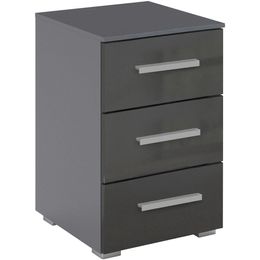 Nachtkommode OTTO HOME "Nachttisch Nachtschrank Schubladen Sideboard Schubladenkommode KOLUNA", grau (graumetallic, hochglanz effektgrau), B:40cm H:61cm T:42cm, Holzwerkstoff, Sideboards, mit 3 ger&auml;umigen Schubladen f&uuml;r viel Stauraum MADE IN GERMANY
