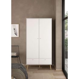 Kleiderschrank Home Affaire "Bodo, Dreht&uuml;renschrank, Aufbewahrung Kasten Schrank Stauraum", wei&szlig;, B:98,7cm H:200,1cm T:58,1cm, Holzwerkstoff, Schr&auml;nke, Kleiderschrank, 2 T&uuml;ren, 2 Schubladen, Beine und Griffe Massivholz, Breite 99 cm