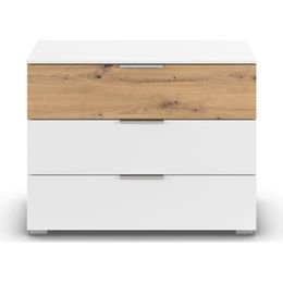 Schubkastenkommode OTTO HOME "Kommode Sideboard Schubladenkommode Schlafzimmerkommode ASTANA", alpinwei&szlig;, eiche artisan, B:80cm H:61cm T:42cm, Holzwerkstoff, Sideboards, mit 3 ger&auml;umigen Schubladen, Kantengriff in Alufarben MADE IN GERMANY