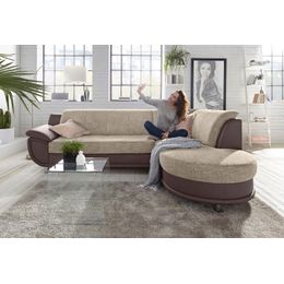 Ecksofa Trendmanufaktur "Rondo 3, zeitlos & bequem, Materialmix, L-Form, Breite 265cm", braun (braun, sand, beige), B:265cm H:85cm T:190cm, Kunstleder SOFTLUX / Struktur (77% Polyester; 23% Polyacryl);Luxus-Microfaser ALCAZAR (100% Polyester) / Feinstruktur (100% Polyester), Sofas, Ecksofa, wahlweise mit Federkern f&uuml;r mehr Komfort, wahlweise mit Bettfunktion