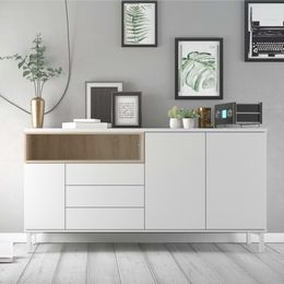 Sideboard Home Affaire "Roommers, Anrichte, Kommode, Stauraum, modern, praktisch", wei&szlig; (wei&szlig;, eiche struktur), B:175,7cm H:89,8cm T:48,3cm, Holzwerkstoff, Sideboards, Sideboard, 3 Schubladen, 2 Schr&auml;nke, 1 offenes Fach, B: 176 cm, H: 90 cm