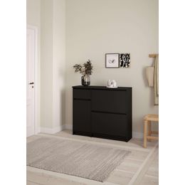 Schuhschrank Home Affaire "Naia Schuhaufbewahrung, Schuhkommode, Schuhregal, Modernes Design", schwarz (matt schwarz), B:108,9cm H:92,9cm, Holzwerkstoff, Schr&auml;nke, Schuhschrank, mit 2 Klappen und 1 T&uuml;r und 1 Schublade, Praktisch, Breite 109 cm