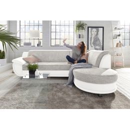 Ecksofa Trendmanufaktur "Rondo 3, zeitlos & bequem, Materialmix, L-Form, Breite 265cm", wei&szlig; (wei&szlig;, cappuccino), B:265cm H:85cm T:190cm, Kunstleder SOFTLUX / Struktur (77% Polyester; 23% Polyacryl);Luxus-Microfaser ALCAZAR (100% Polyester) / Feinstruktur (100% Polyester), Sofas, Ecksofa, wahlweise mit Federkern f&uuml;r mehr Komfort, wahlweise mit Bettfunktion