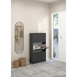 Schuhschrank Home Affaire "Shoes Schuhaufbewahrung, Schuhkommode, Schuhregal", grau (grau, matt), B:70,3cm H:123,6cm T:24,05cm, FSC-zertifizierter Holzwerkstoff, Schr&auml;nke, Schuhschrank, mit drei Klappen, 2 B&ouml;den, H&ouml;he 123 cm, ca. 18 Paar Schuhe