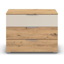 Schubkastenkommode OTTO HOME "Kommode Sideboard Schubladenkommode Schlafzimmerkommode ASTANA", eiche artisan, beige (champagner), B:80cm H:61cm T:42cm, Holzwerkstoff, Sideboards, mit 3 ger&auml;umigen Schubladen, Kantengriff in Alufarben MADE IN GERMANY